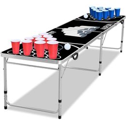 ich-zapfe Bierpong Tisch f&uuml;r Partys mit 100 Bechern, 5 B&auml;llen, 242x62 cm schwarz