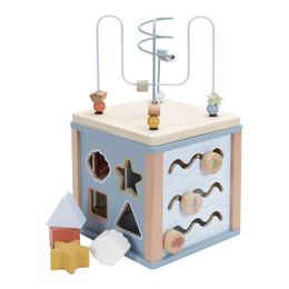 Little Dutch Aktivit&auml;tsw&uuml;rfel Ocean: Motorikw&uuml;rfel aus Holz mit Formensortierer, Puzzle & Perlenspirale