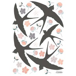 lilipinso Wandsticker A3 Schwalben und Bl&uuml;ten schwarz rosa