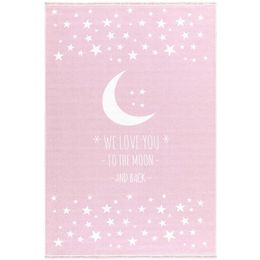 LIVONE Kinderteppich waschbar Mond & Sterne rosa