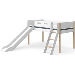 Flexa Nor halbhohes Bett mit Rutsche wei&szlig; / Eiche