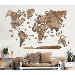 Weltkarte holz, Landkarte Welt, Weltkarte Wanddeko 3D - Enjoy The Wood, Terra Prime