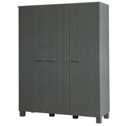 WOOOD - Schrank Dennis, 3-t&uuml;rig, Kiefer, 202x158x55 cm, Stahlgrau