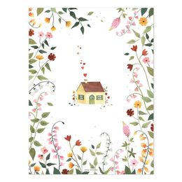 lilipinso Poster Landhaus zwischen Blumen bunt