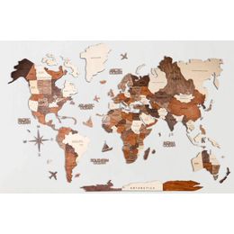 Weltkarte Holz, Landkarte Welt, Weltkarte Wanddeko 3D - Enjoy The Wood, Multicolor Prime