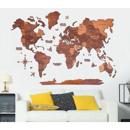 Weltkarte holz, Landkarte Welt, Weltkarte Wanddeko 3D - Enjoy The Wood, Eiche Prime