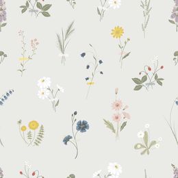 lilipinso Vlies Tapete Wildblumenbl&uuml;ten grau pastell