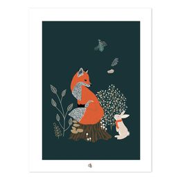 lilipinso Poster Fuchs und Hase im Wald dunkelgr&uuml;n