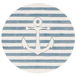 LIVONE Kinderteppich rund Anker blau weiss