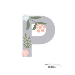 lilipinso Sticker Buchstabe mit Bl&uuml;ten grau rosa pastell P