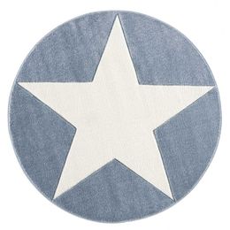 LIVONE Teppich Stern weiss auf blau rund