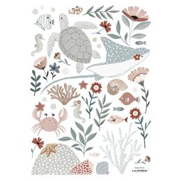 lilipinso Wandsticker A3 Unterwassertiere graublau rosa