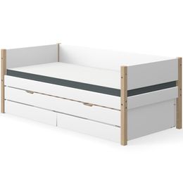 Flexa Nor Sofabett incl. G&auml;stebett & Schubladen wei&szlig; / Eiche