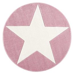 LIVONE Teppich Stern weiss auf rosa rund