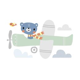 lilipinso Wandsticker XL B&auml;r im Flugzeug grau gr&uuml;n