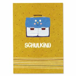Ava & Yves Postkarte Einschulung Ranzen gelb