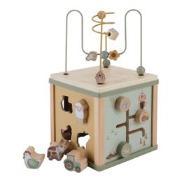 Little Dutch Motorikw&uuml;rfel Little Farm: Aktivit&auml;tsw&uuml;rfel aus Holz mit Formensortierer, Puzzle & Perlenspirale (ab 18 Monaten)