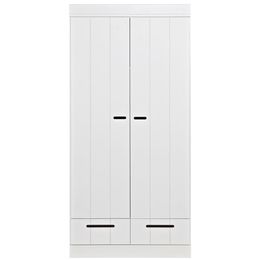 WOOOD 2 t&uuml;riger Kleiderschrank erweiterbar Schubladen weiss