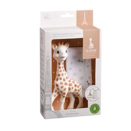 Sophie la girafe Bei&szlig;ring, Ringrassel - Naturkautschuk, Stoffbeutelchen (Geschenkkarton wei&szlig;)