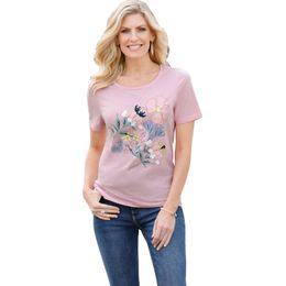 CR&Eacute;ATION L Damen Kurzarmshirt mit Bl&uuml;ten-Druck ros&eacute;-bedruckt Gr&ouml;&szlig;e 54
