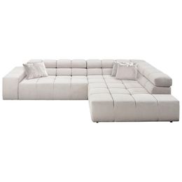 Hom&acute;in Hom`in Ecksofa, Hellgrau, Kunststoff, 4-Sitzer, F&uuml;llung: Schaumstoff, Ottomane rechts, L-Form, 317x213 cm, Blauer Engel, Goldenes M, Oeko-Tex&reg; Standard 100, DGM-Klimapakt, Typenauswahl, Lederauswahl, Stoffauswahl, Armteilvarianten, seitenverkehrt erh&auml;ltlich, Hocker R&uuml;cken echt, Wohnzimmer, Sofas & Couches, Wohnlandschaften, Ecksofas