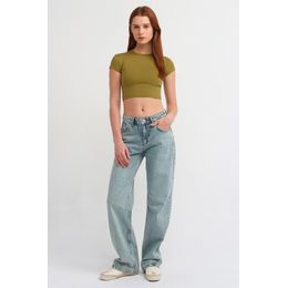 Jeans aus Baumwoll-Denim mit geradem Bein und mittlerer Taille