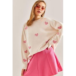 Herz-Muster Rundhals Strickpullover