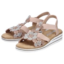 Sandale Rieker, Damen, Gr. 39, rosa (altrosa), Lederimitat, Schuhe Sandale, Schlupfschuh, Sommerschuh, Urlaubsschuh mit Glitzersteine, Topseller