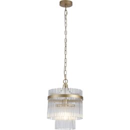 Searchlight Pendelleuchte "Lara 1Lt Pendelleuchte, Goldenes Metall mit klaren Glasstangen", gold (goldfarben, klar), H: 40cm, 1 Stk., Leuchten, Pendelleuchte