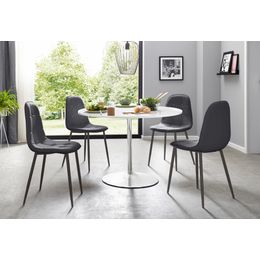 Essgruppe OTTO HOME, schwarz-wei&szlig; (wei&szlig;, schwarz), Kunstleder, Sitzm&ouml;bel-Sets, Essgruppe, mit rundem Tisch in wei&szlig; Hochglanz
