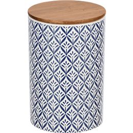 Vorratsdose Wenko "Modell Lorca", bunt (blau), B:12,5cm H:18,5cm L:12,5cm, Bambus, Keramik, Lebensmittelaufbewahrungsbeh&auml;lter, Vorratsdose, Frischhaltedose f&uuml;r Lebensmittel mit Muster, luftdichter Deckel
