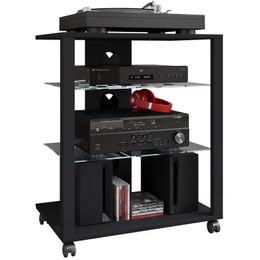 Wohnzimmertisch Vcm "Hifi M&ouml;bel Rack Glas Phono Mediaregal Folas Rollen", schwarz, B:60cm T:41cm, Regale, TVRack