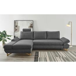 Ecksofa Home Affaire "City/Giron, L-Form", grau (anthrazit), B:284cm H:104cm T:166cm, 100% PES;Schwer entflammbar (BS 5852-0/ EN 1021-1);Gramatur 370g/ qm +/- 5%, Sofas, Ecksofa, verstellbare Armlehnen mit Rasterfunktion