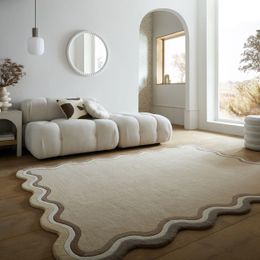 Wollteppich FLAIR RUGS "Leo Scallop Wollteppich mit bordure", beige (natur), B:120cm H:8mm L:170cm, Wolle, Teppiche, Wolle Border Teppich, mit Muschelsaumkante