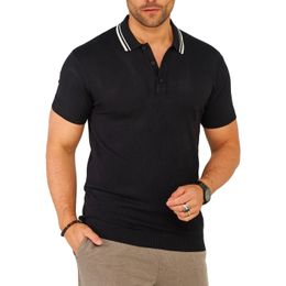 Poloshirt Soulstar "Kurzarm Polo T-Shirt f&uuml;r Herren", Herren, Gr. M, schwarz, Obermaterial: 70% Viskose CV. 30% Nylon NY., Shirts, Herren Basic Kurzarm Knit Polo Hemd Feinstrick Kontrast
