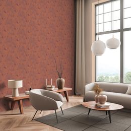 Livingwalls Vliestapete LIVING WALLS "Tropen-Tapete - Bl&auml;ttermuster modern gl&auml;nzend", braun (rot), B:0,53m H:0,02m L:10,5m, Vlies, Tapeten, Elegante Vliestapete mit tropischem Bl&auml;ttermuster