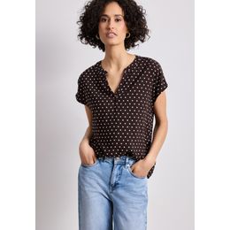 Kurzarmbluse Street One, Damen, Gr. 34, espresso braun, Stoff, 100% Viskose, gepunktet, klassisch normal, Rundhals, normaler Saum, Blusen, mit geschlitztem Rundhalsausschnitt