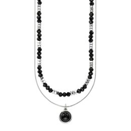 Ketten-Set "mit schwarzen Steinen", edelstahlfarben, schwarz, ANISTON JEWELRY & WATCHES, Halsketten, Damen, Edelstahl, L: 53 B: 4,9mm, mit Kristall, B:4,9mm