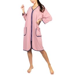 Damenbademantel AQUARTI "Bademantel Aquarti Damen Bademantel mit Rei&szlig;verschluss 3/4 &Auml;rmel" Gr. 5XL, rosa (puderrosa), 5XL, Obermaterial: 95% Baumwolle CO. 5% Elasthan EL., Hausm&auml;ntel