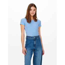 Rundhalsshirt Only "ONLEMMA S/S SHORT TOP NOOS JRS", Damen, Gr. XL, blau (ultramarine), Jersey, Obermaterial: 63% Polyester, 32% Viskose, 5% Elasthan, unifarben, regular fit kurz, Rundhals, gewellter Abschluss, Shirts Rundhalsshirt, Rundhals, modisch, regular fit, gewellter Abschluss, unifarben