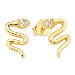 Paar Ohrstecker "Silberohrstecker Schlangen-Design gelbgoldfarben vergoldet", gelbgoldfarben, kristallwei&szlig;, kristallwei&szlig;, ANISTON JEWELRY & WATCHES, Ohrringe, Damen, Silber 925 (Sterlingsilber), mit Zirkonia (synth.)