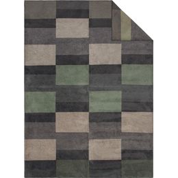 Wohndecke Ibena "Wohndecke Madeira", gr&uuml;n, anthrazit, B:150cm L:200cm, Baumwolle, Polyacryl, Polyester, Wohndecken, Wohndecke, mit modernem Kachelmuster