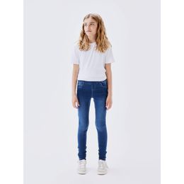 Jeansjeggings name it "LEGGINGS &ndash; Extraeng mit hohem Komfort und G&uuml;rtelschlaufen", M&auml;dchen, Gr. 146, N-Gr, blau (schwarz, blau, denim), Denim/Jeans, Obermaterial: 57% Lyocell, 31% Polyester, 10% Viskose, 2% Elasthan, unifarben, extraeng lang, Jeans, unifarben, casual, extraeng, Denim/Jeans