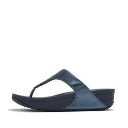 Dianette fitflop "LULU LEATHER TOEPOST", Damen, Gr. 36, blau, Rindsleder, Schuhe Dianette, Pool Slides, Pantolette, Badeschuh mit Keilabsatz