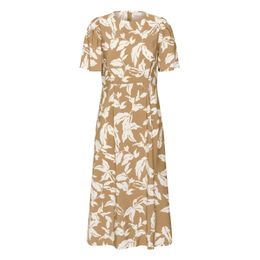 Midikleid Kaffe "Kleid KAmarlo", Damen, Gr. 38, N-Gr, beige (oak chalk leafs), Obermaterial: 87% Viskose LENZING ECOVERO CV LenzEcov. 13% Nylon NY., Kleider Midikleid