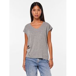 Kurzarmshirt Pieces "PC BILLO", Damen, Gr. L, grau (light grau melange), Jersey, Obermaterial: 85% Viskose, 10% metallisierte Fasern, 5% Elasthan, Glitzermuster, geringelt, gestreift, bequem normal, Rundhals, Shirts, Viskosemischung, loose fit