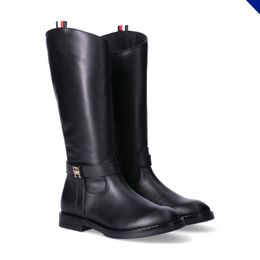 Stiefel Tommy Hilfiger, M&auml;dchen, Gr. 35, schwarz, Leder, Schuhe Stiefel, Blockabsatz, Langschaftstiefel im klassischen Reiterlook
