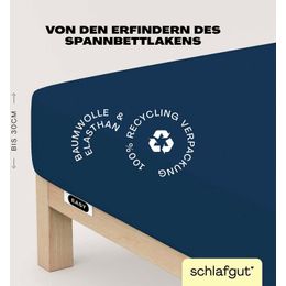 Spannbettlaken Schlafgut "EASY JERSEY ELASTHAN Bettlaken, 170 g/m&sup2;, 95% Baumwolle, 5% Elasthan", blau (blau deep), 1 Stk., Jersey, 90-100x200-220 30cm, Jersey, Obermaterial: 95% Baumwolle, 5% Elasthan, Bettlaken, Spannbettlaken, Spannbettlaken bis 30 cm H&ouml;he, b&uuml;gelfrei, pflegeleicht, perfekter Sitz