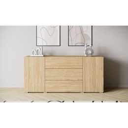 Sideboard Home Affaire "BERLIN", eiche ge&ouml;lt, B:150cm H:68cm T:39cm, Sideboards, Sideboard, Moderne grifflose Kommode Breite 150 cm, 4 Schubk&auml;sten/ 2 T&uuml;ren