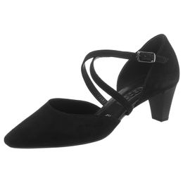 Spangenpumps Gabor, Damen, Gr. 38, schwarz, Ziegenveloursleder, Schuhe Spangenpumps, Abendschuh, Festtagsschuh, Trichterabsatz mit Stretcheinsatz
